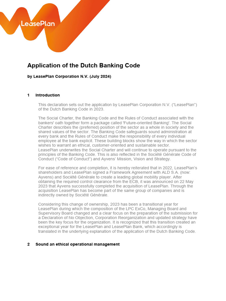 Application of The Dutch Banking Code July 2024ENG | PDF | Internal ...