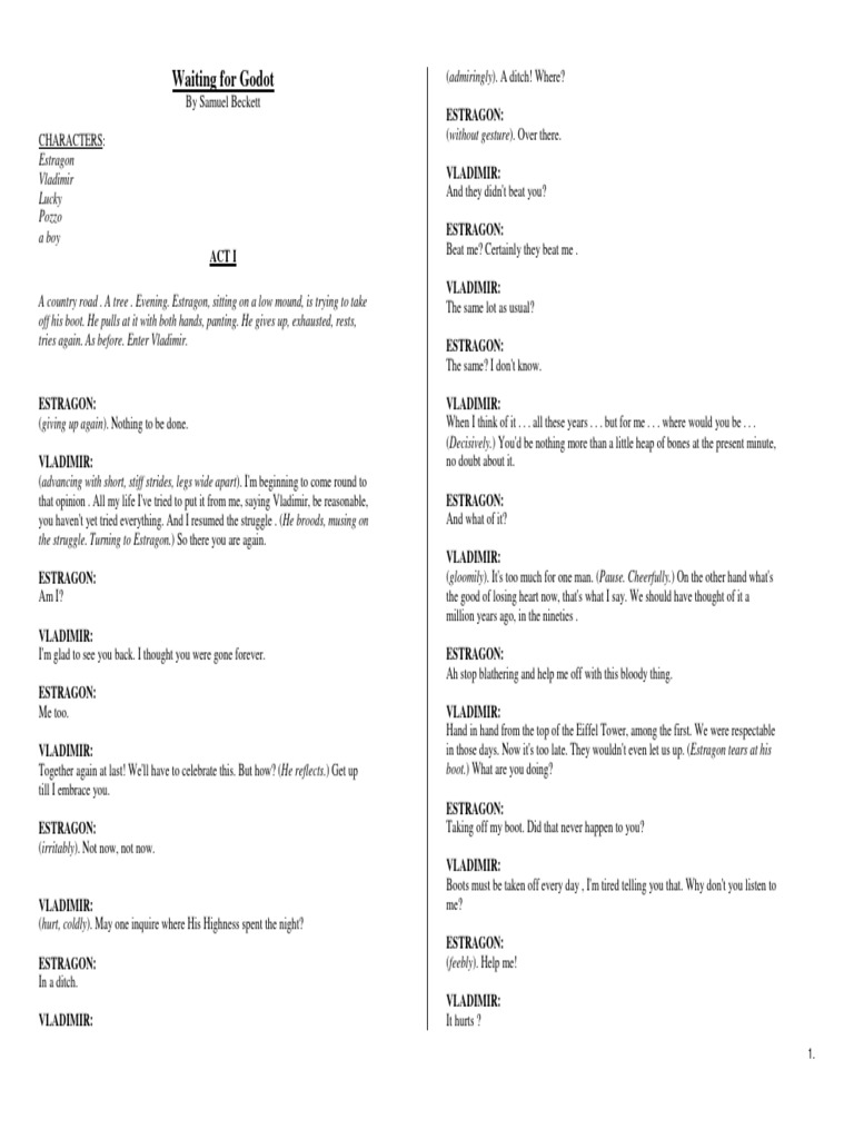 Waiting for Godot: Full Text PDF | PDF | Theatre Characters | Samuel ...