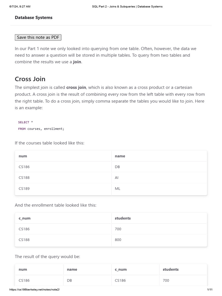 SQL Part 2 - Joins & Subqueries - Database Systems | PDF | Table (Database) | Computer Data