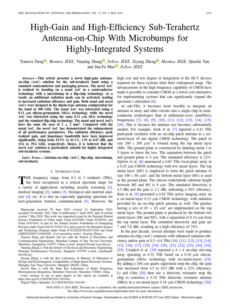 High-Gain and High-Efficiency Sub-Terahertz Antenna-On-Chip With Microbumps for Highly ...