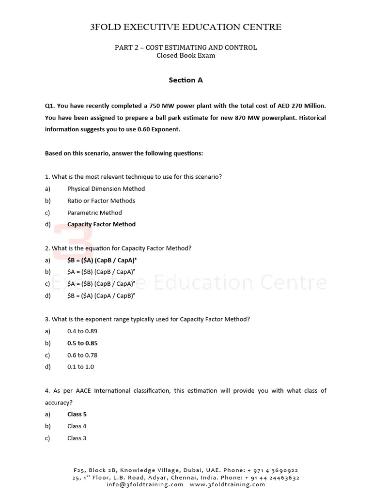 Part 2 - Cost Estimating and Control CB Answers | PDF