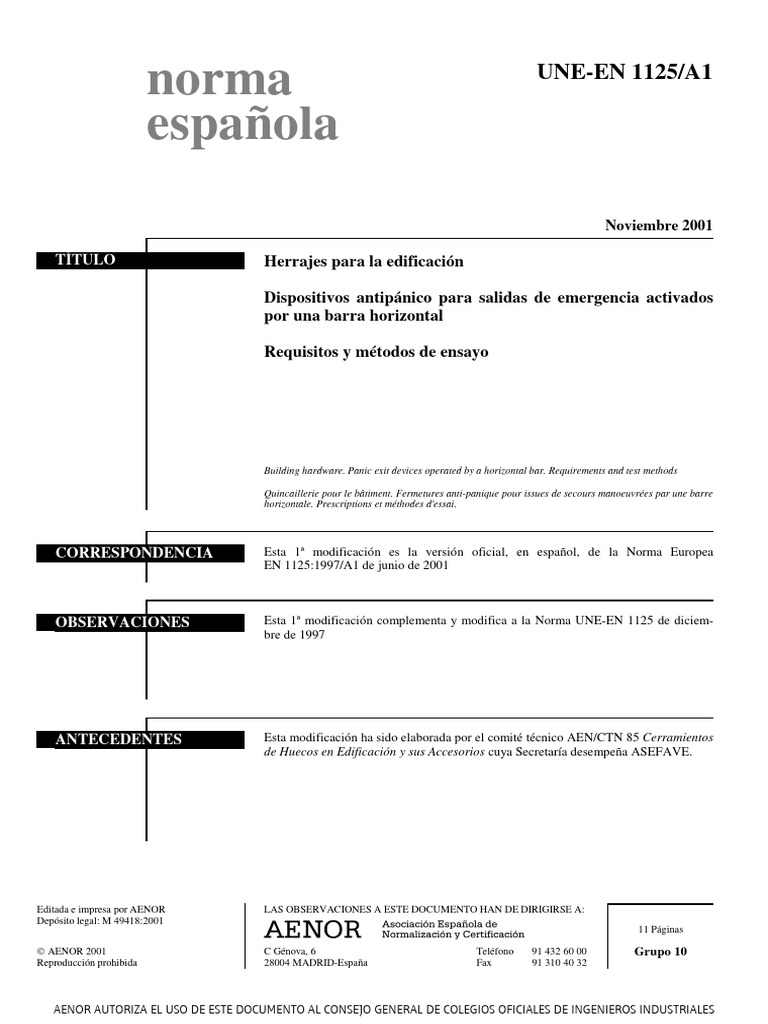 Dispositivos antipánico UNE-EN 1125/A1 | PDF | Europa | Comunidad ...