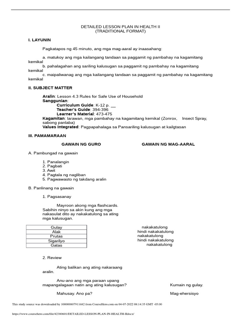 Detailed Lesson Plan in Health Ii | PDF