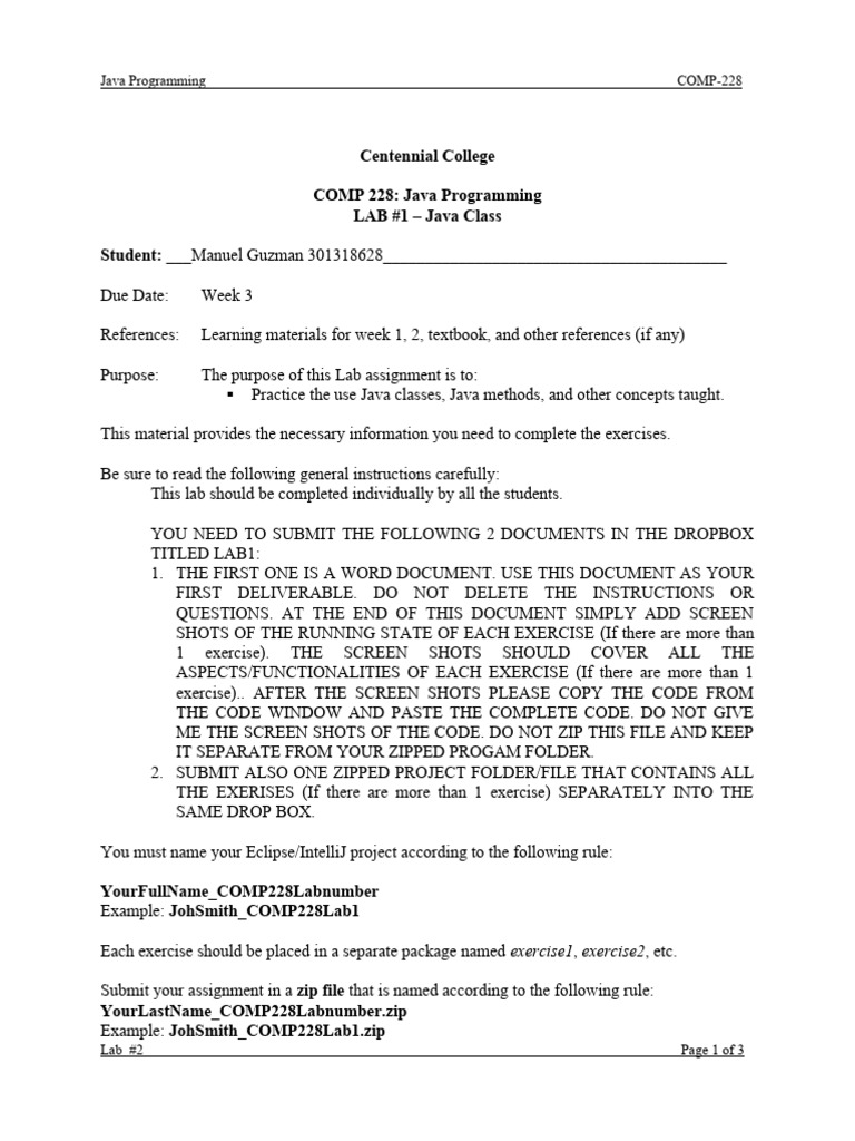Comp 228 Lab 1 Absolute Final Pdf Class Computer Programming Method Computer Programming