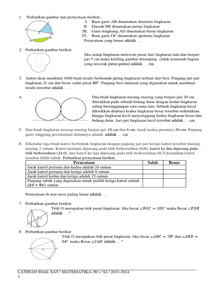 Latihan Soal SAT XI Wajib 23-24 | PDF