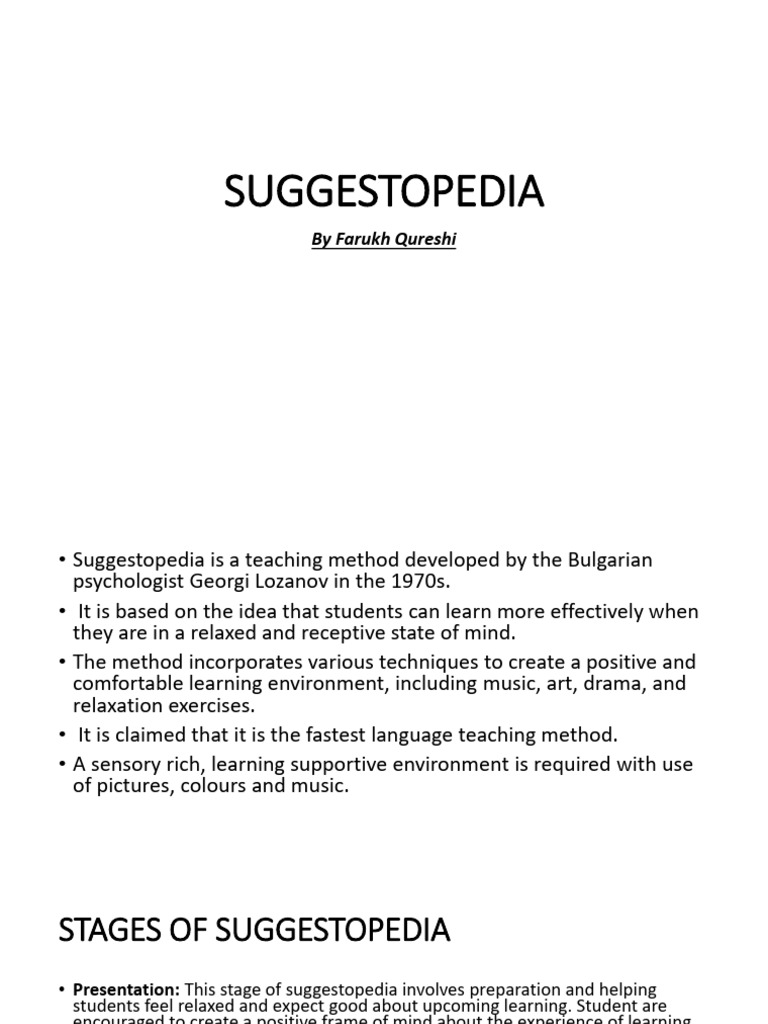 SUGGESTOPEDIA | PDF | Learning | Teachers