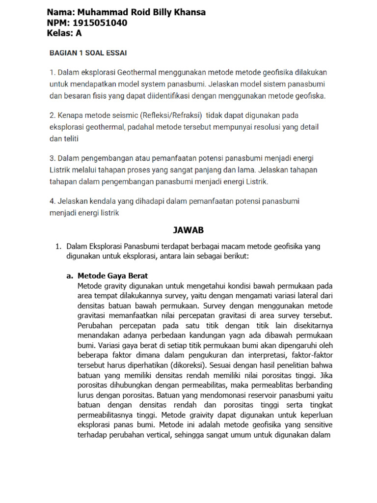 M Roid Billy Khansa - UAS Eksplorasi Geothermal | PDF | Ilmu Sosial | Sains & Matematika