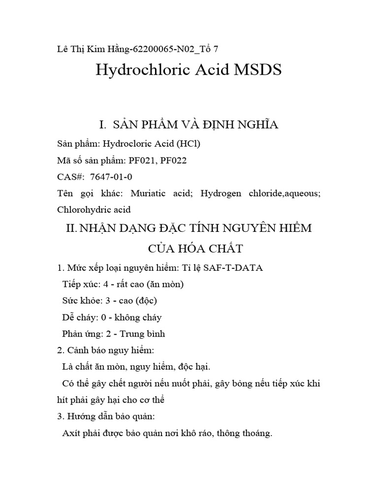 Hydrochloric Acid MSDS | PDF