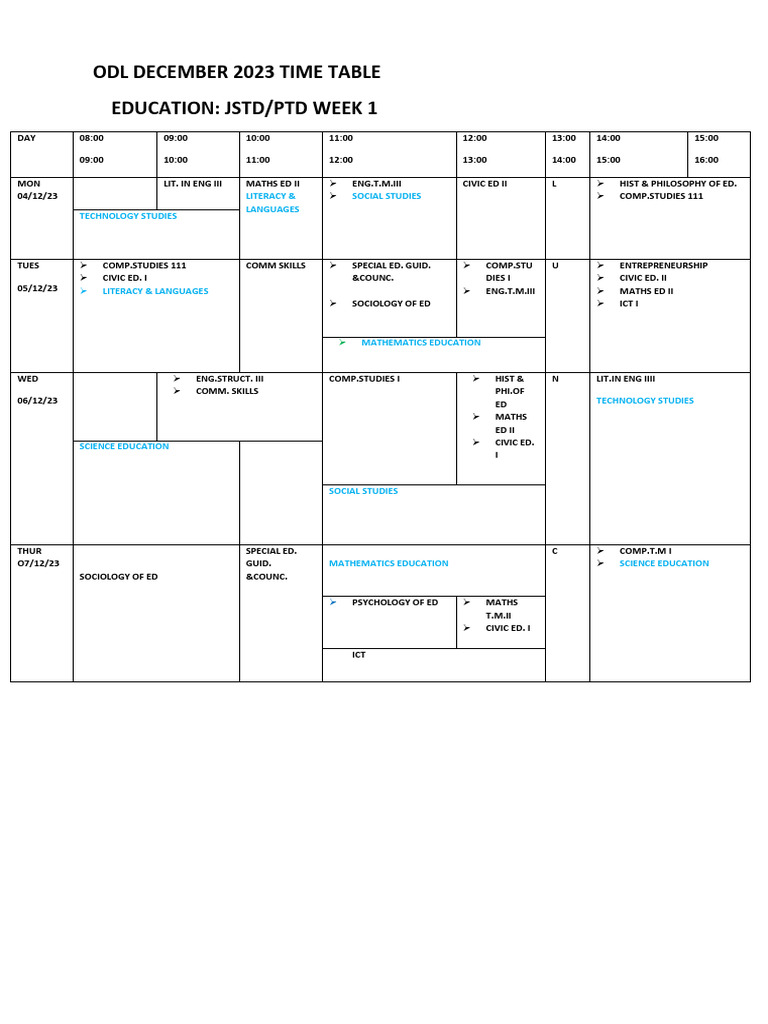 December 2023 Education Timetable | PDF | Science | Liberal Arts Education