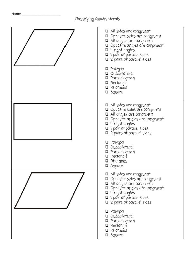 Quadrilateral Classification Guide | PDF | Rectangle | Euclid