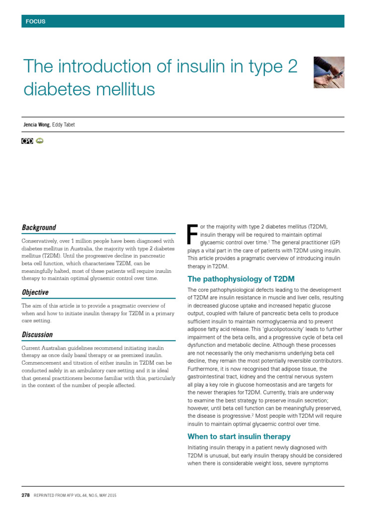 Insulin in Type 2 Diabetes Mellitus RACGP | PDF | Diabetes | Diabetes ...