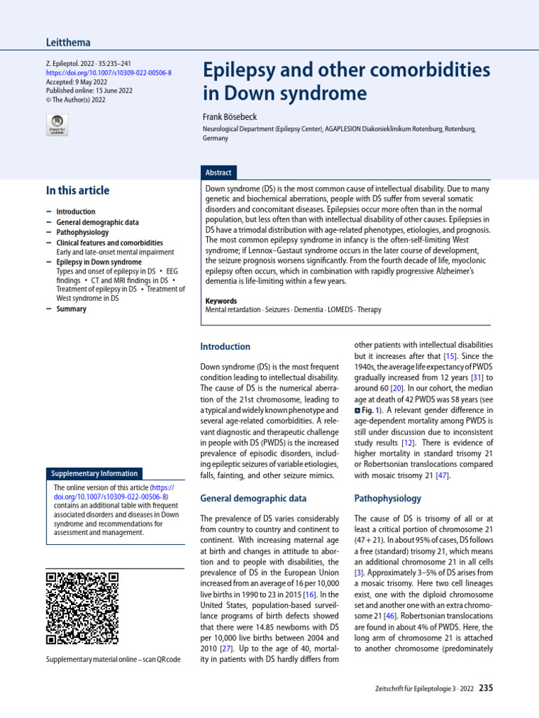 Epilepsy and Other Comorbidities in Down Syndrome 1fza15t4 | PDF ...