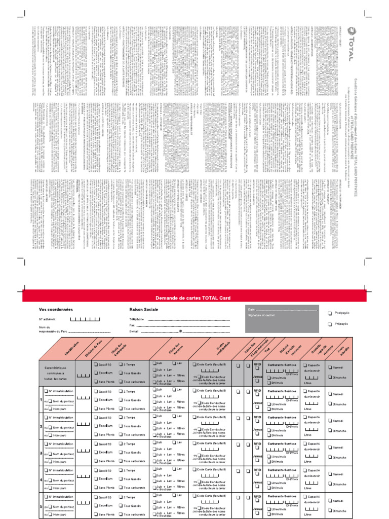 Demande Total Card 2019 | PDF