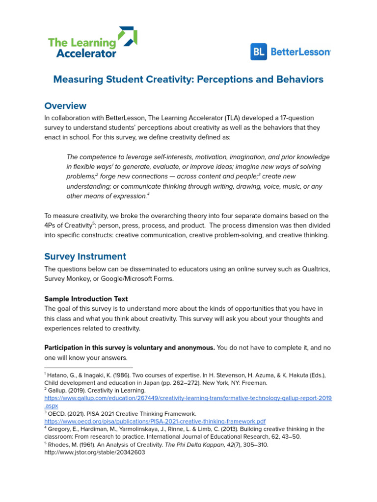 Student Creativity Survey 2.0 | PDF | Creativity | Curiosity