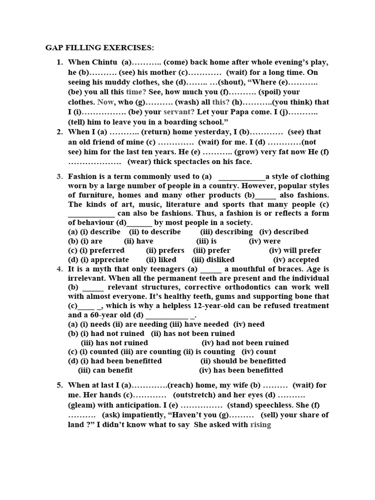 Gap Filling & Sentence Framing Exercises | PDF