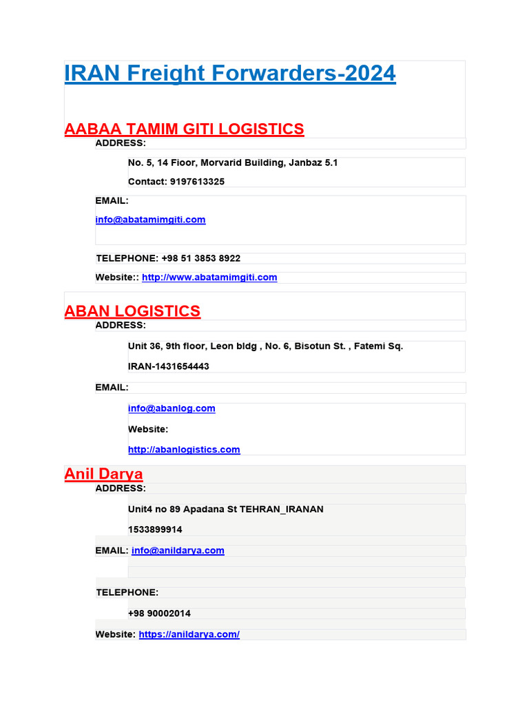 IRAN Freight Forwarders-2024 | PDF