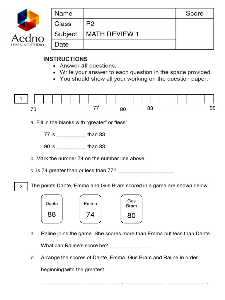 P2 MATH REVIEW Sem 1 | PDF