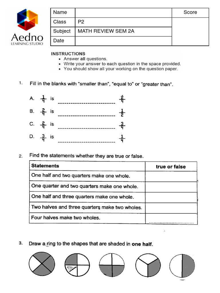 P2 Math Review Sem 2B | PDF