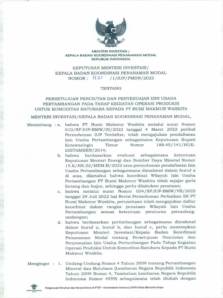 Contoh Izin Usaha Pertambangan (Iup) | PDF