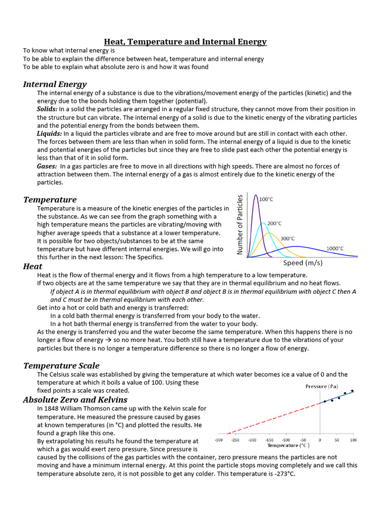Heat, Temperature, and Internal Energy Explained | PDF | Temperature ...