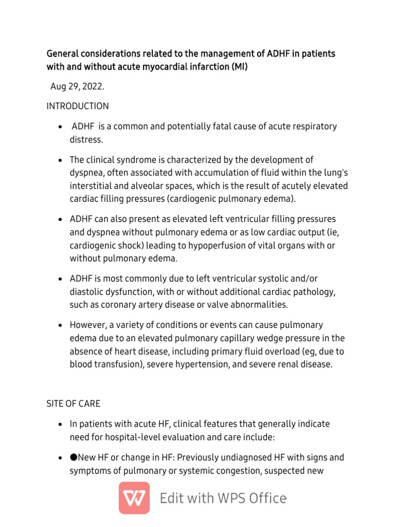 Adhf Treatment | PDF | Heart Failure | Heart
