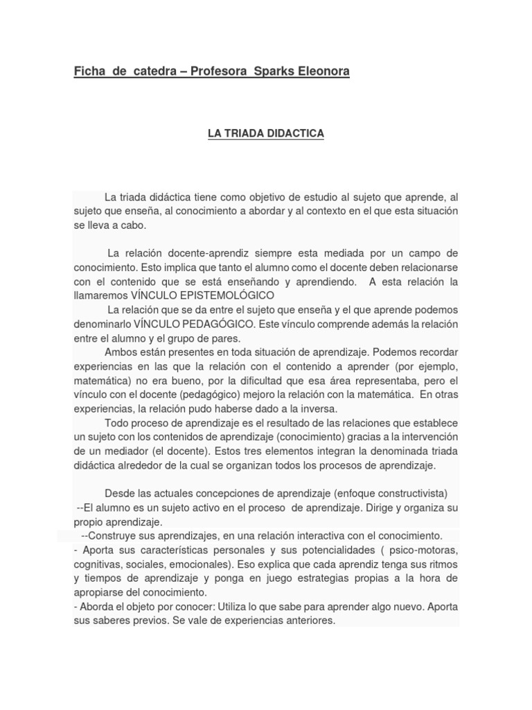 La Triada Didactica | PDF | Aprendizaje | Maestros