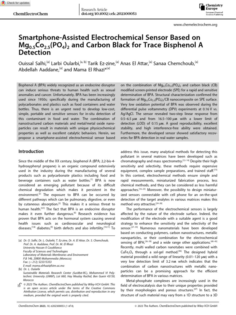 ChemElectroChem - 2023 | PDF | Carbon Nanotube | Carbon