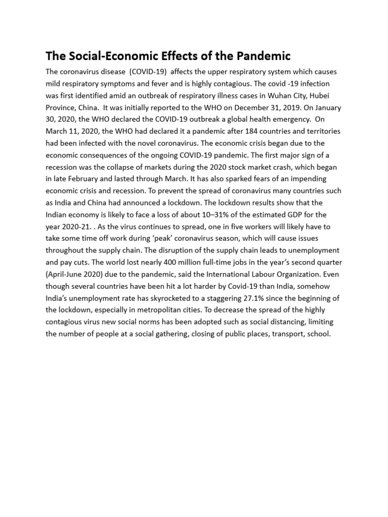 The Social-Economic Effects of The Pandemic | PDF