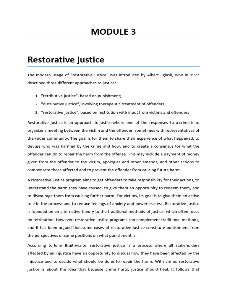 Victimology Module 3 Notes LLM 2nd Sem | PDF | Restorative Justice ...