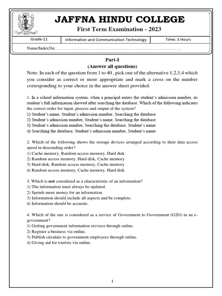 Grade 11 ICT First Term Exam Paper | PDF | Logic Gate | Computer Science