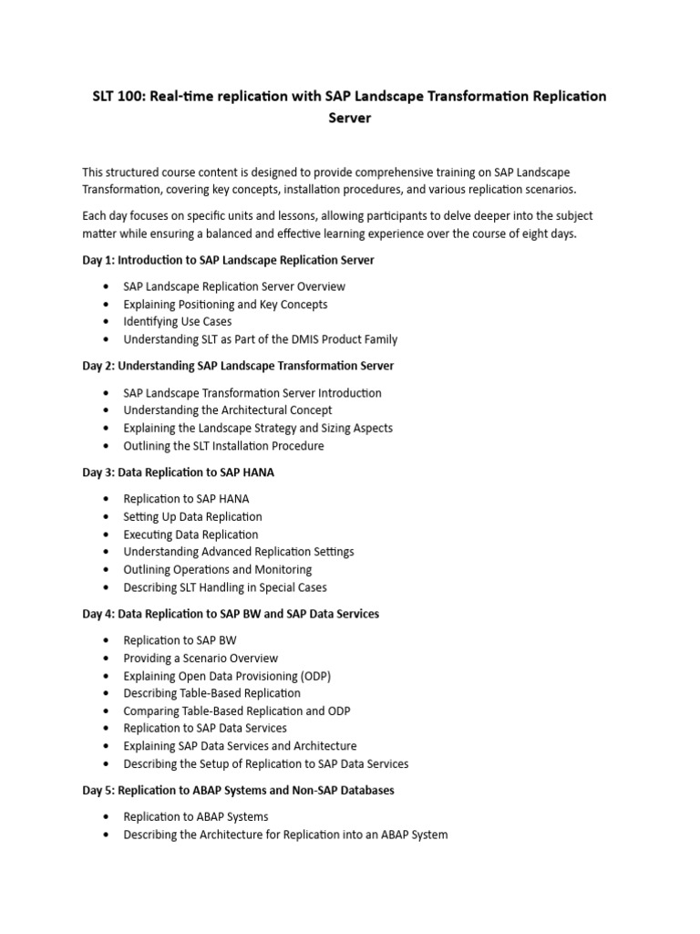 SLT100 Training Content | PDF | Replication (Computing) | Databases