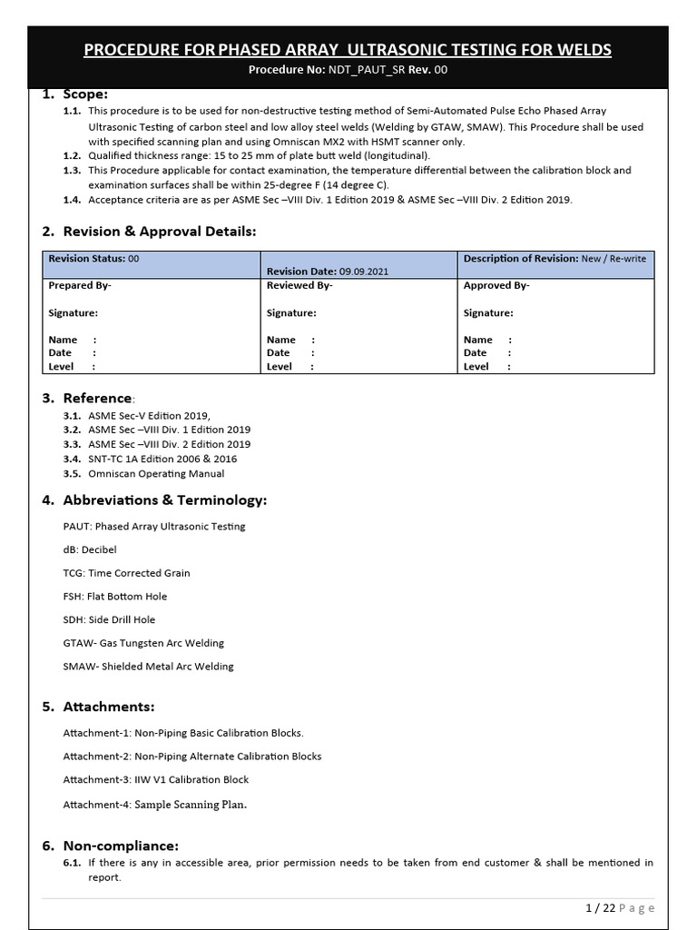 Procedure For Paut | PDF | Welding | Construction