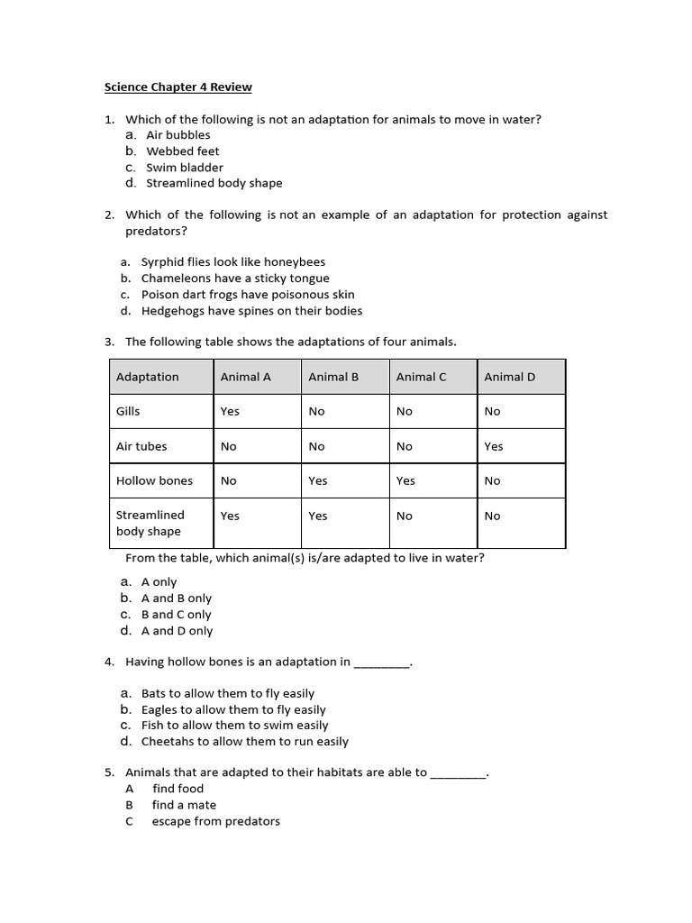Animal Adaptations Review Quiz | PDF | Camel | Adaptation