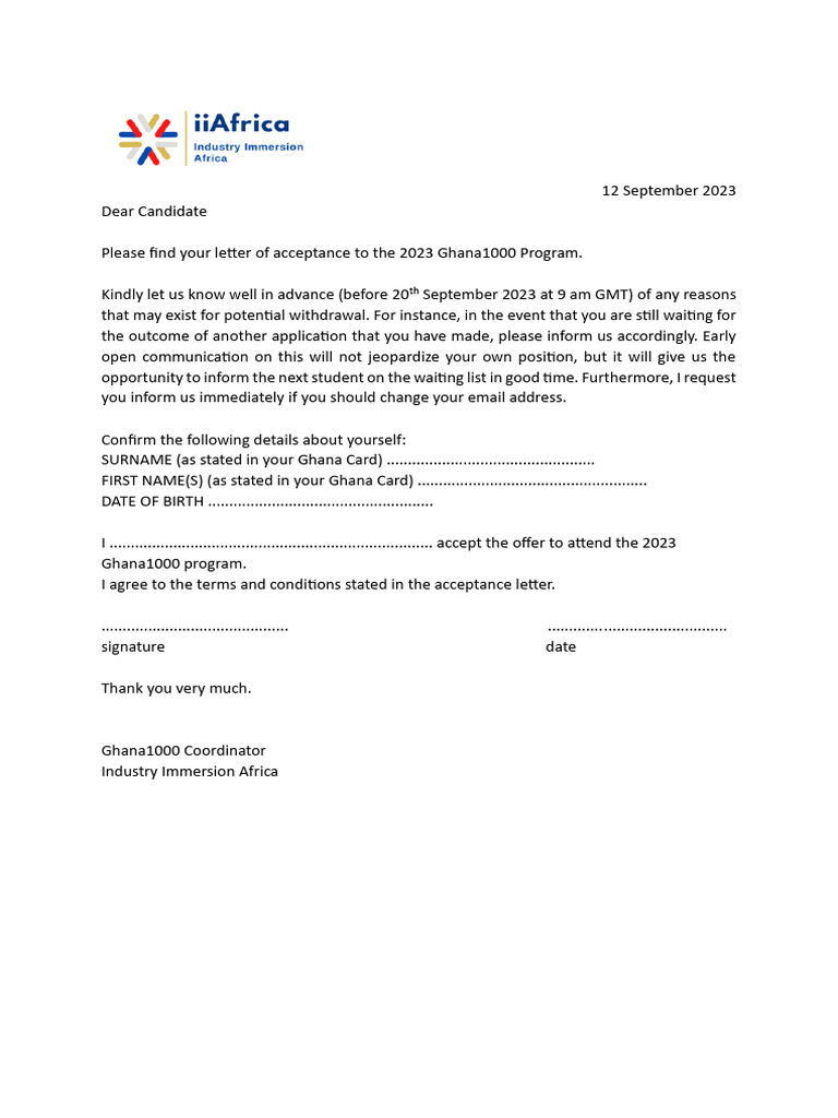 Successful Candidate Letter 2023 | PDF
