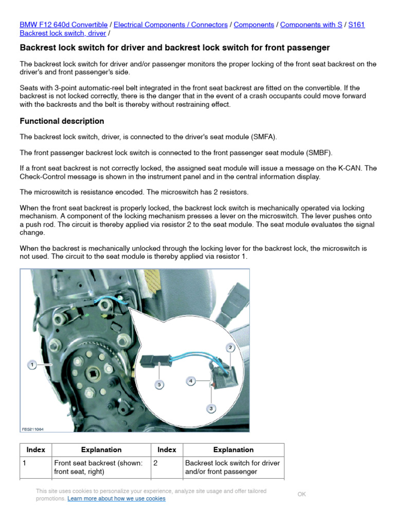 BMW F12 640d Seat Lock Switch Guide | PDF | Switch | Resistor