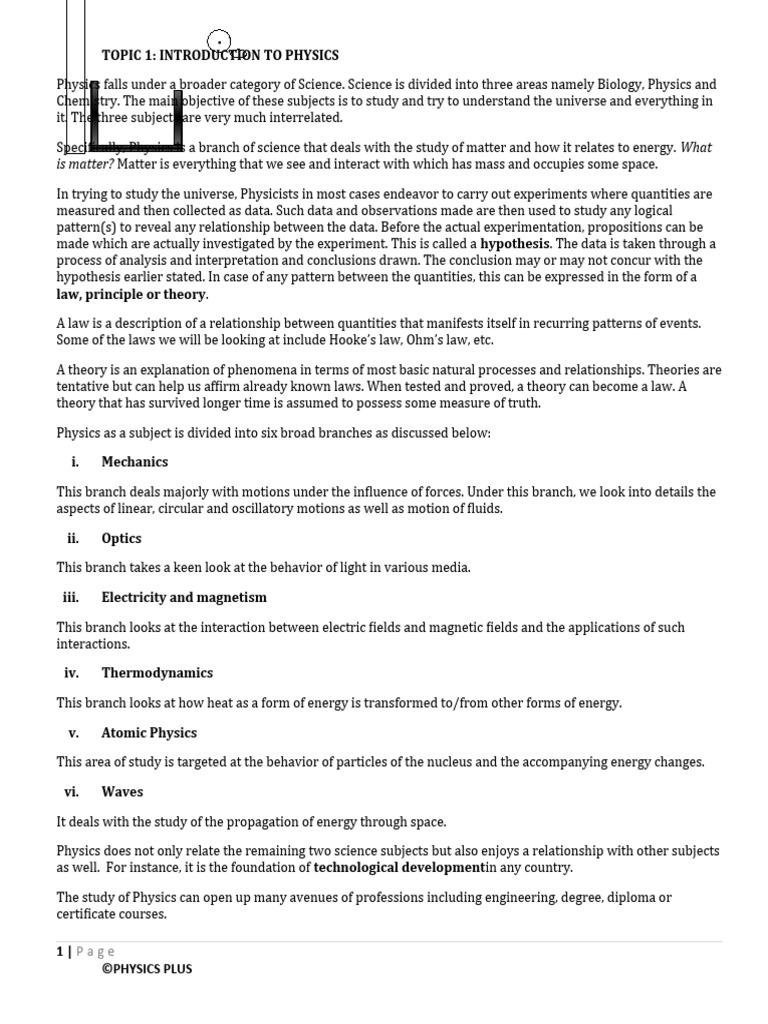 FORM 1-4 PHYSICS NOTES | PDF | Pressure | Force