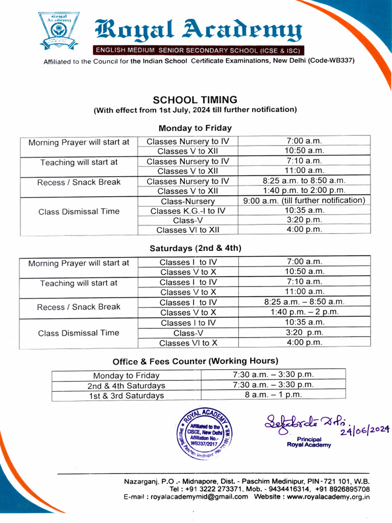 School Timing (W.e.f. 01-07-2024) | PDF