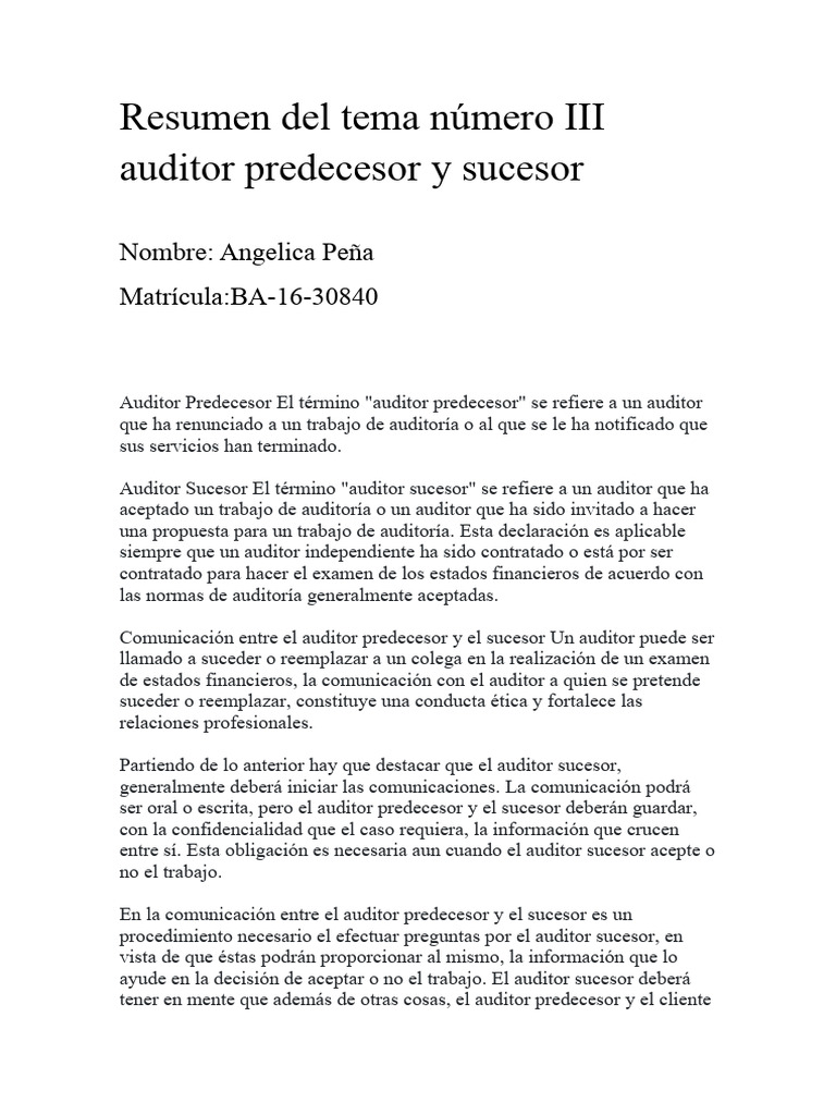 Auditor Predecesor y Sucesor: Comunicación Clave | PDF | Auditoría ...