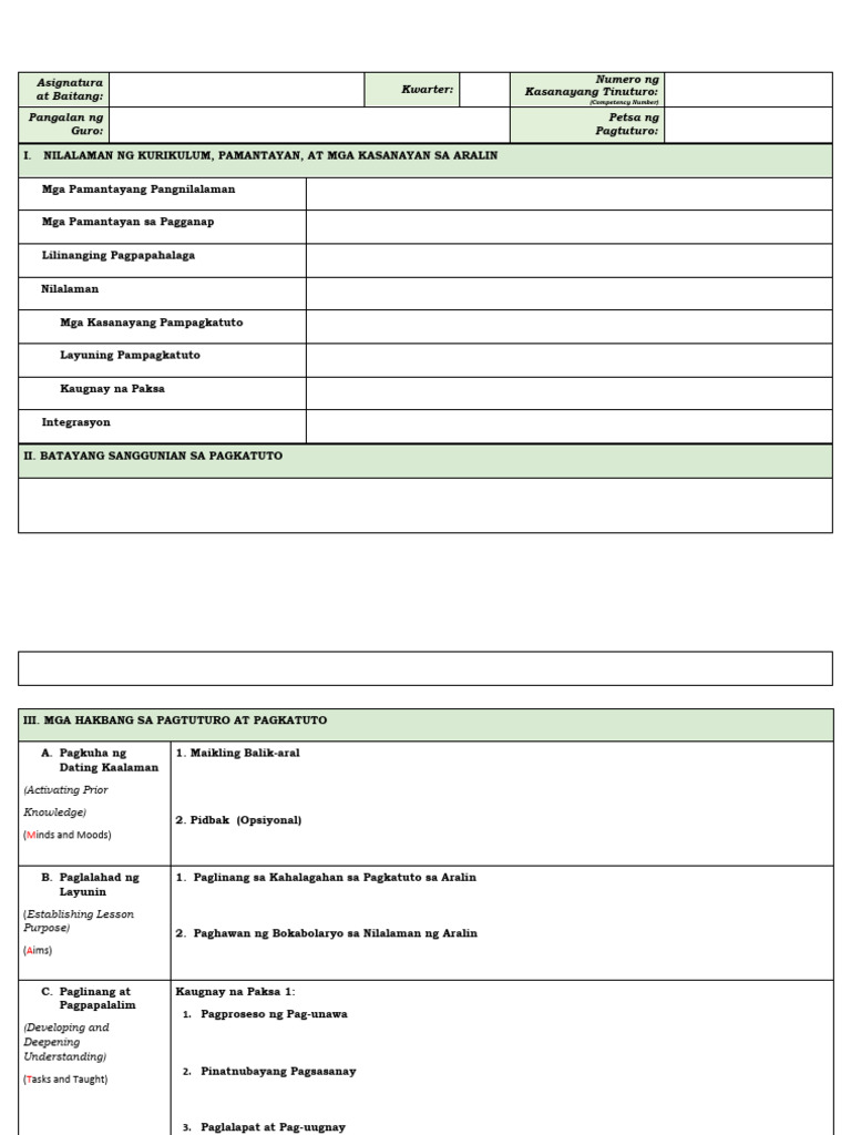 Lesson Exemplar Template - Blank | PDF