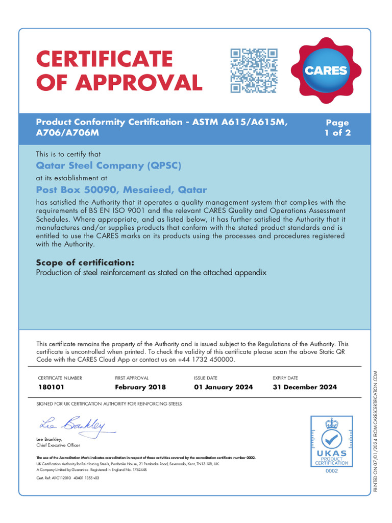 CARES Product Conformity Certification-ASTM A615 A615M A706 A706M | PDF ...