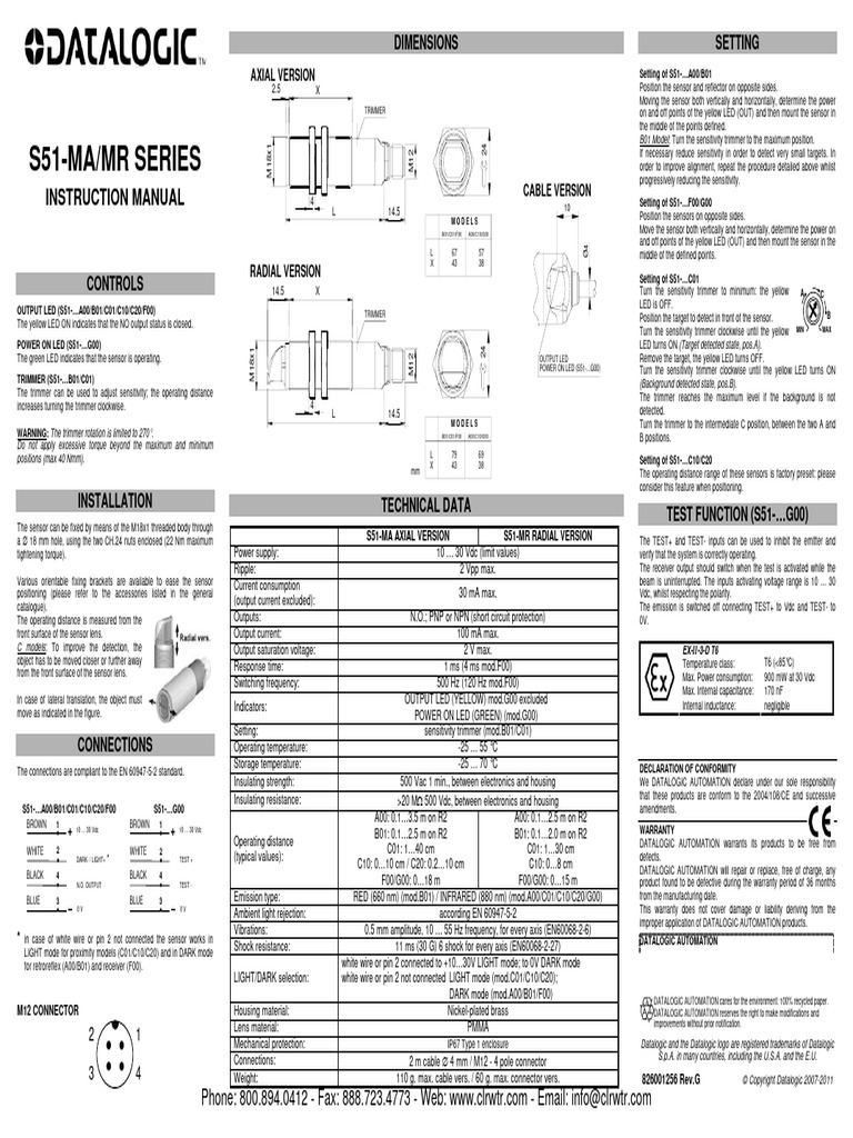 Datasensor s51 Series User Manual | PDF | Bipolar Junction Transistor | Electrical Connector