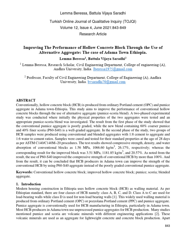 Improving The Performance of Hollow Concrete Block Through The Use of Alternative Aggregate: The ...