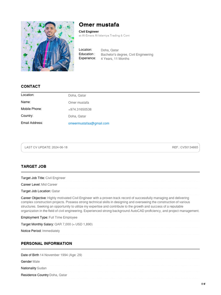 CV Omer-Mustafa Civil-Engineer | PDF | Civil Engineering | Expert