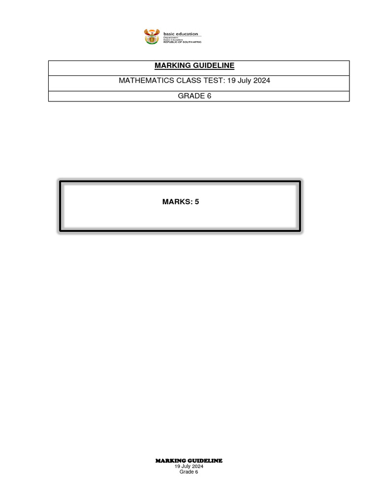 Grade 6 Math Test Marking Guide | PDF | Units Of Measurement | Metre