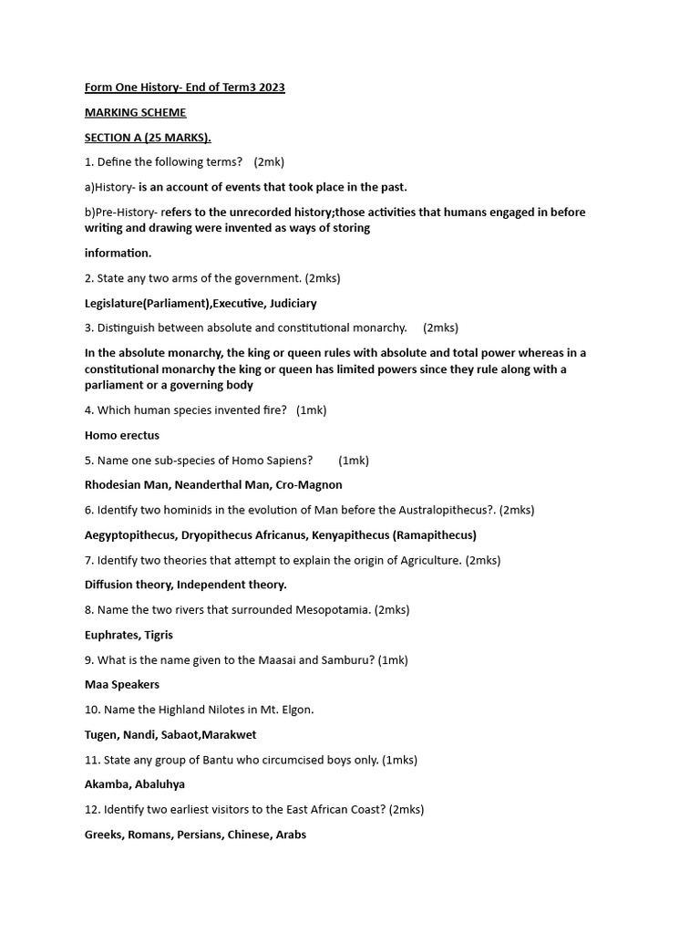 Form 1 History - Term3 2023 Ms | PDF | Agriculture | Crop Rotation
