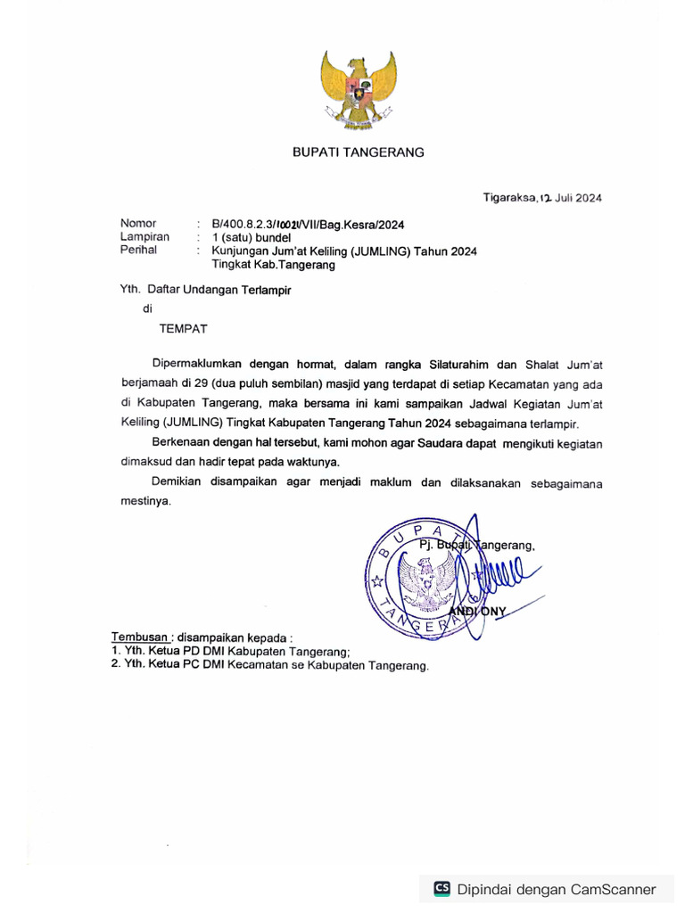 Surat Kunjungan Jumling Tk. Kab. Tangerang 2024 | PDF