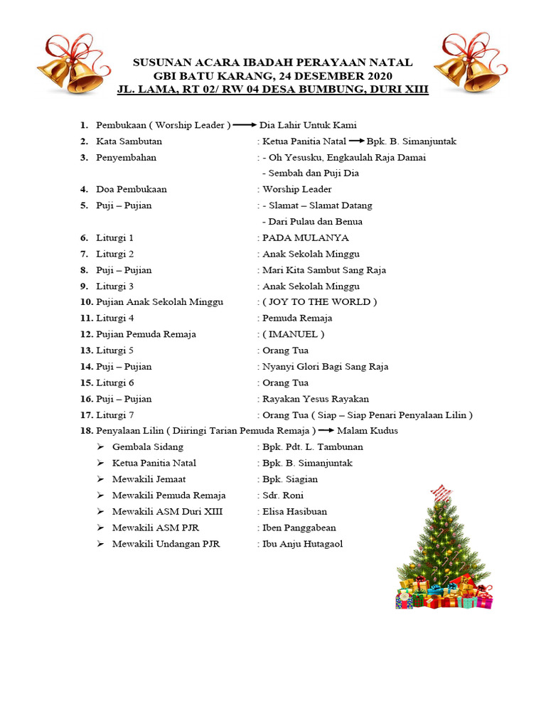 Susunan Acara Ibadah Perayaan Natal Gbi Batu Karang | PDF | Agama ...
