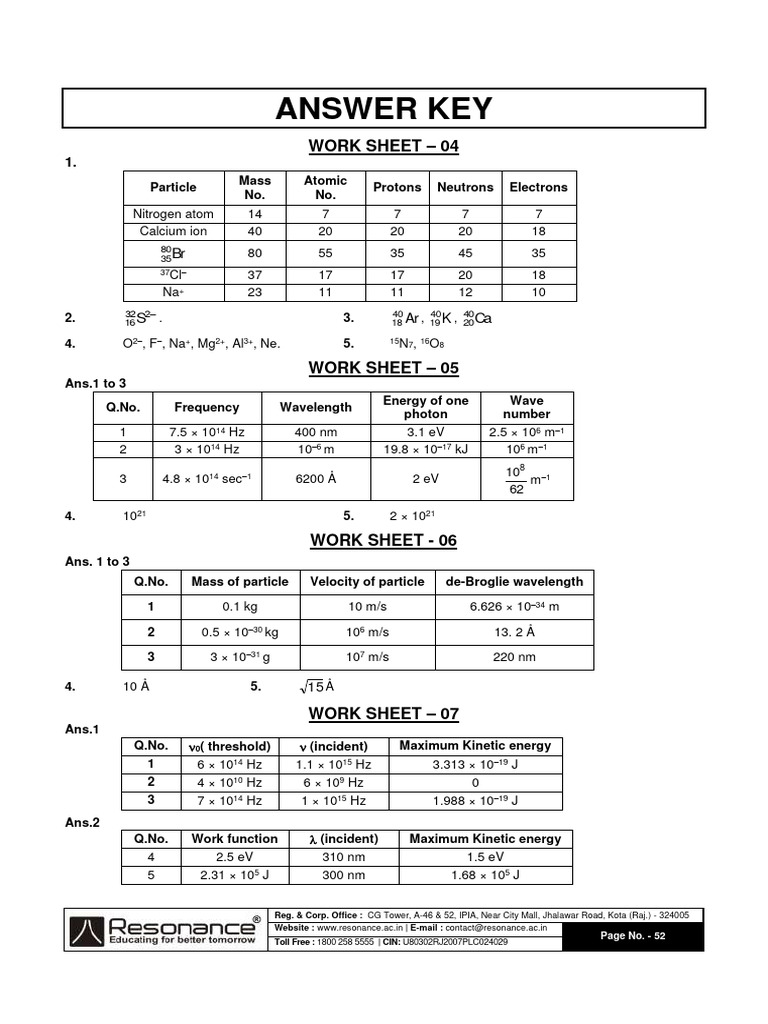 ATS Answer Sheet for JEE Preparation | PDF | Atomic Orbital | Applied ...
