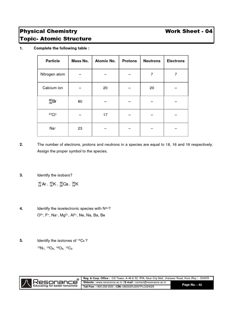 Work Sheet 4 To 7 English PC | PDF | Electronvolt | Atoms