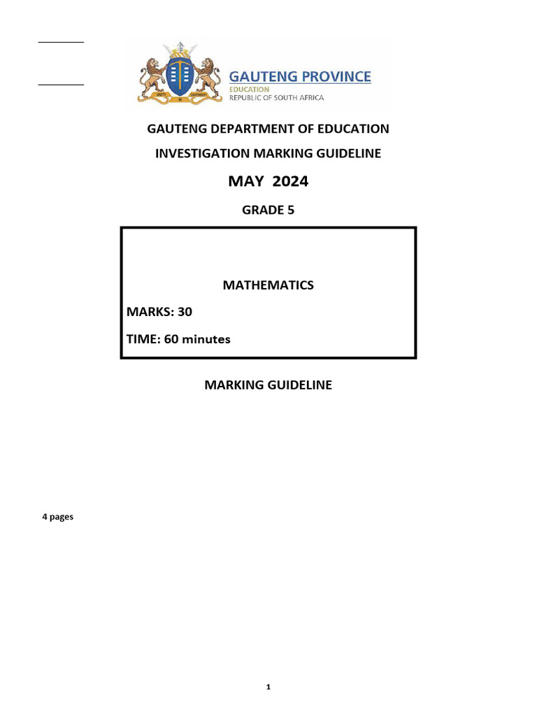 Grade 5 Maths Marking Guidelines | PDF | Mathematics